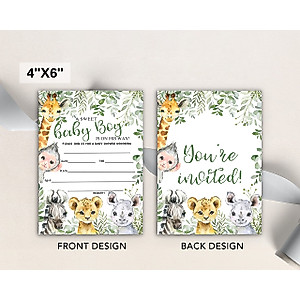 Geuro Baby Shower Invitations, Jungle Animals Fill In Invites Cards wih Envelopes, A Little wild one, Wooden, Set of 25.