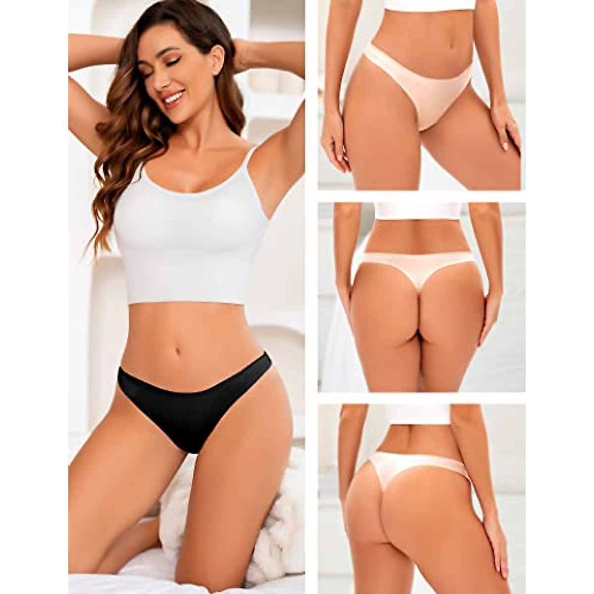 FOXROSE Seamless Thongs for Women Silk Thongs for Women Sexy Satin Thongs for Women Underwear Seamless (5 Pack, Medium)