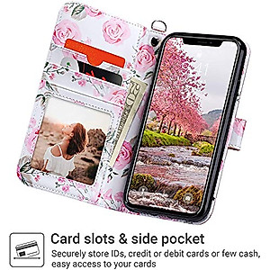 ULAK Compatible with iPhone XR Wallet Case for Women, Premium PU Leather Folio Flip Case with Card Holders Kickstand Wrist Strap, Shockproof Protective Phone Cover for iPhone XR 6.1 inch, Rose Gold