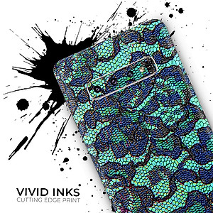 DesignSkinz Blue & Teal Lace Texture Protective Vinyl Decal Wrap Skin Cover Compatible with The Samsung Galaxy S20 (Screen Trim & Back Glass Skin)