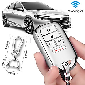QBUC for Honda Key Fob Cover with Keychain,Soft TPU Full Cover Protection Key Fob Shell Compatible with Honda Accord Civic CRV HRV Pilot Odyssey Passport Smart Remote Key Fob Case (Silver)
