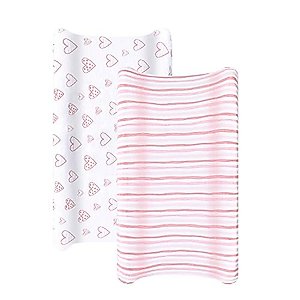 Baby Changing Pad Cover Cotton, Diaper Changing Pad Cover 2 Pack, Ultra Soft Pink Changing Pad Covers for Girls, 32''×16'' Changing Table Sheets, Super Breathable & Stretchy