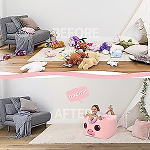 Aubliss Unicorn Stuffed Animal Storage Bean Bag Chair for Kids, Velvet Extra Soft Beanbag Chairs Cover, X-Large Stuffable Zipper Bean Bag for Organizing Plush Toys Girls Bedroom Decor, Pink