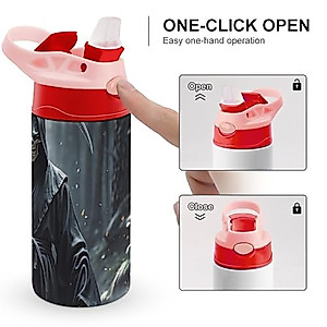 Stainless Steel Water Bottles Grim Reaper Travel Water Cups with Handle And Silicone Straw Drinking Cup with Leak Proof Lid Thermo Travel Mug for Women Men