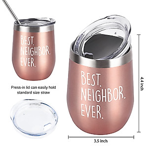 Qtencas Best Neighbor Ever Stainless Steel Wine Tumbler, Neighbor Gift Housewarming Gifts Farewell Gift for Neighbors, Moving Going Away, New Home Owner Friends, Neighbor Birthday Christmas Gift, 12oz