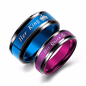 Amazing 6mm Womens Wedding Band Stainless Steel Purple His Queen Ring Anniversary Promise Engagement Bridal for Her (Her Size 9)