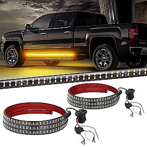 XRIDONSEN 2PCS 70 inch Truck Running Board Led Lights Strip 648 LED Side Marker Lights Waterproof Flexible with White Courtesy Lights & Amber Turn Signal Light, DRL for Pickup Trucks Vehicles, XR-220