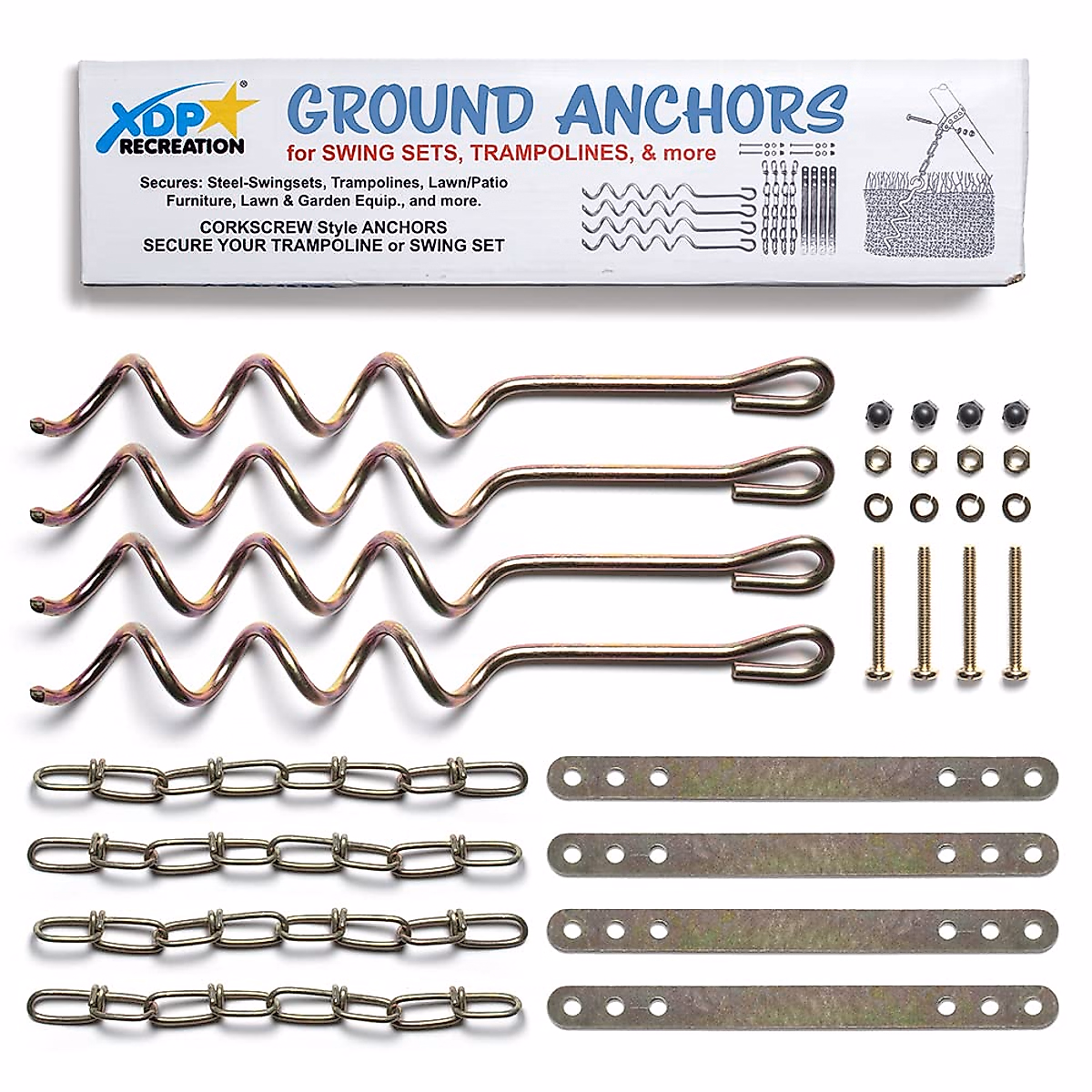 XDP Recreation 70113 Swing Set, Trampoline, & Patio Furniture Metal Ground Anchor Kit Hardware,Bronze