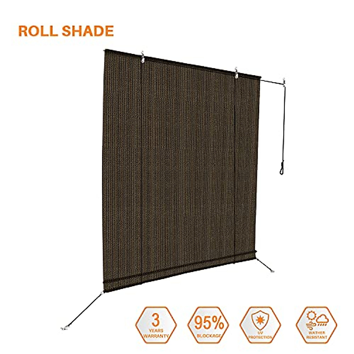 TANG Sunshades Depot Exterior Roller Shade Roll up Shade for Patio Deck Porch Pergola Balcony Backyard Patio or Other Outdoor Spaces Blinds Light Filtering Block 90% UV Rays 7' W x 6' L Brown