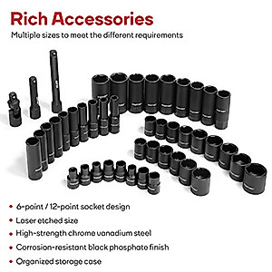 Eastvolt Mechanic Tool Kits, Drive Socket Set, 46 Pieces, with 72 Teeth Reversible Ratchet, Metric/SAE (ASK06)