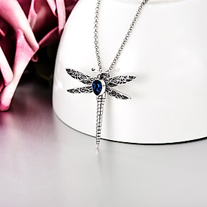 AOBOCO Dragonfly Simulated Blue Zircon Urn Necklace for Ashes Sterling Silver Memorial Keepsake Cremation Jewelry Gifts with Filling Tool