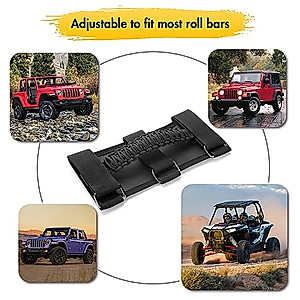 penobon Grab Handles for Wrangler JL JK TJ YJ CJ 1955-2023 Paracord Roll Bar Grab Handles with Metal Buckles, Black, Pack of 2