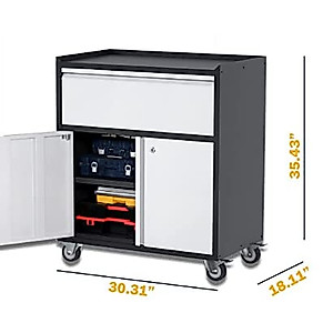 Garage Metal Storage Cabinet with Wheel for Home Garage/Adjustable Shelves, Lockable, Stiffener and Bumpers Design, Six Cabinets…