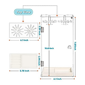 boailydi Acrylic Necklace Holder, Necklace Organizer, Rotatable Clear Jewelry Organizer Display Case for Long Necklaces Pendant Bracelets, Jewelry Holder with Beige Velvet Tray for Rings Earrings