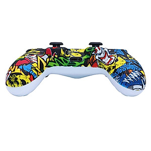 Transfer Printing Anime Silicone Cover Skin Case For Sony PS4/Slim /Pro Dualshock 4 Controller ,Soft Anti Slip Camouflage Silicone cover with thumb grip cap accessories x 10 (Monster spray painting)