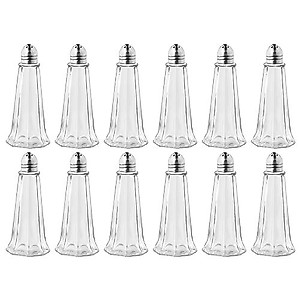 (Set of 12) 1 oz. Tower Salt and Pepper Shakers, Tall Glass Body Mini Salt and Pepper Shakers for Restaurant by Tezzorio