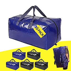 Konelia 6 Pack Moving Bags XXXXL Heavy-Duty Storage Bags with Zippers & Carrying Handles for Space Saving Moving Storage