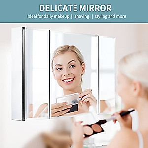 Movo Double Doors Medicine Cabinet with Mirror, 36 inch X 26 inch Aluminum Bathroom Medicine Cabinet, Adjustable Glass Shelves, Waterproof and Rust-Resist, Recess or Surface Mount Installation