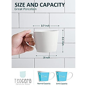 Teocera Coffee Mugs Set of 4, 12 Ounce Coffee Mug Set with Handle for Latte, Cappuccino, Cocoa, Tea - Modern Design Mugs - Gift for Women Men, White
