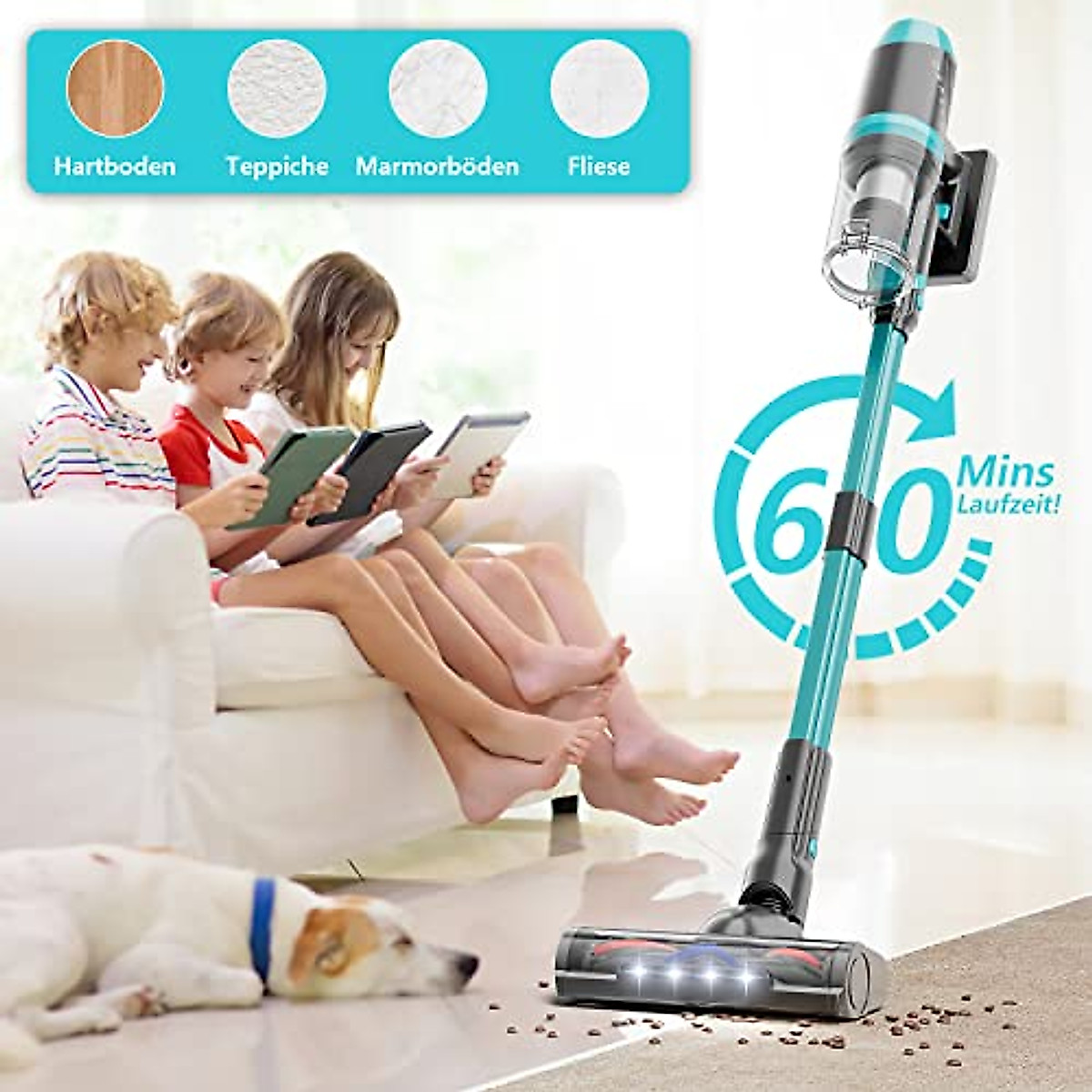 ORFELD Cordless Vacuum Cleaner, 30Kpa Powerful Cordless Stick Vacuum 6 in 1, 60Mins Long Runtime, 4 LED Headlights, Lightweight Handheld Quiet Vacuum Cordless for Pet Hair, Carpet & Hardwood Floor