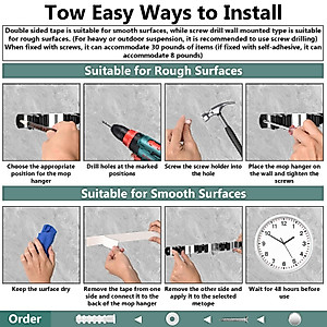 Generic Broom Gripper - Mop Hanger | Wall Mounted Broom Holder | Broom Organizer Storage Tool | Stainless Steel Mop Rack | Broom Hanger Gripper | Mop and Broom Holder | Broom Gripper Mop hook, Black