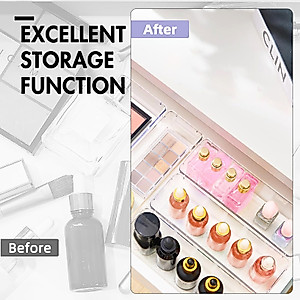 HOUSE DAY Desk Drawer Organizer Bins 4 PCS, 9*3*2" Clear Drawer Organizers with Silicone Pads, Vanity Organizers and Storage, Non Slip Plastic Drawer Organizer for Makeup, Bathroom, Kitchen, Office
