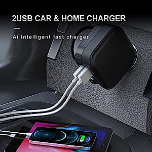 USB Wall Car Charger Combo, 2.1A 2 in 1 Dual Port USB Car Travel Charger Adapter Foldable Plug Compatible iPhone 13 12 11 Pro Max XS 8 7 6 Plus iPad Samsung Galaxy S21 S20 S10 S9 HTC LG Pixel Kindle