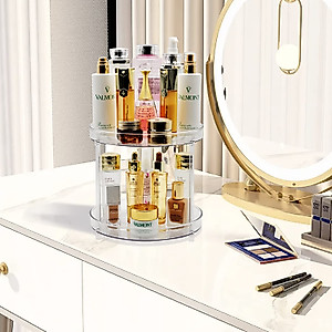 Amolliar 2 Tier 9 Inch Lazy Susan Turntable Organizer for Cabinet,Spice Rack Food Storage Container for Kitchen, Pantry, Fridge, Countertop, Vanity, Bathroom, Spinner Organizer for Spices, Condiments