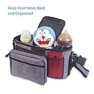 Universal Baby Stroller Organizer with Insulated Cup Holder,Stroller Storage with Non-Slip Straps,Fits for Uppababy Baby Jogger Britax Bugaboo BOB Umbrella Stroller Accessories Caddy Parent Console
