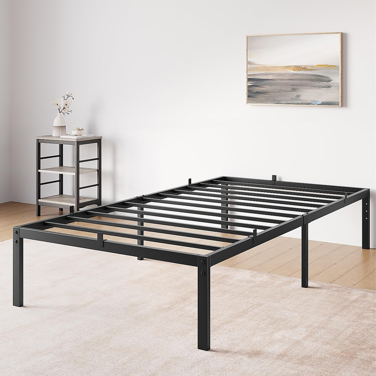 IDEALHOUSE 14 Inch Twin Bed Frame with Storage,Metal Platform Twin Bed Frame No Box Spring Needed Steel Slat Support Easy Assembly