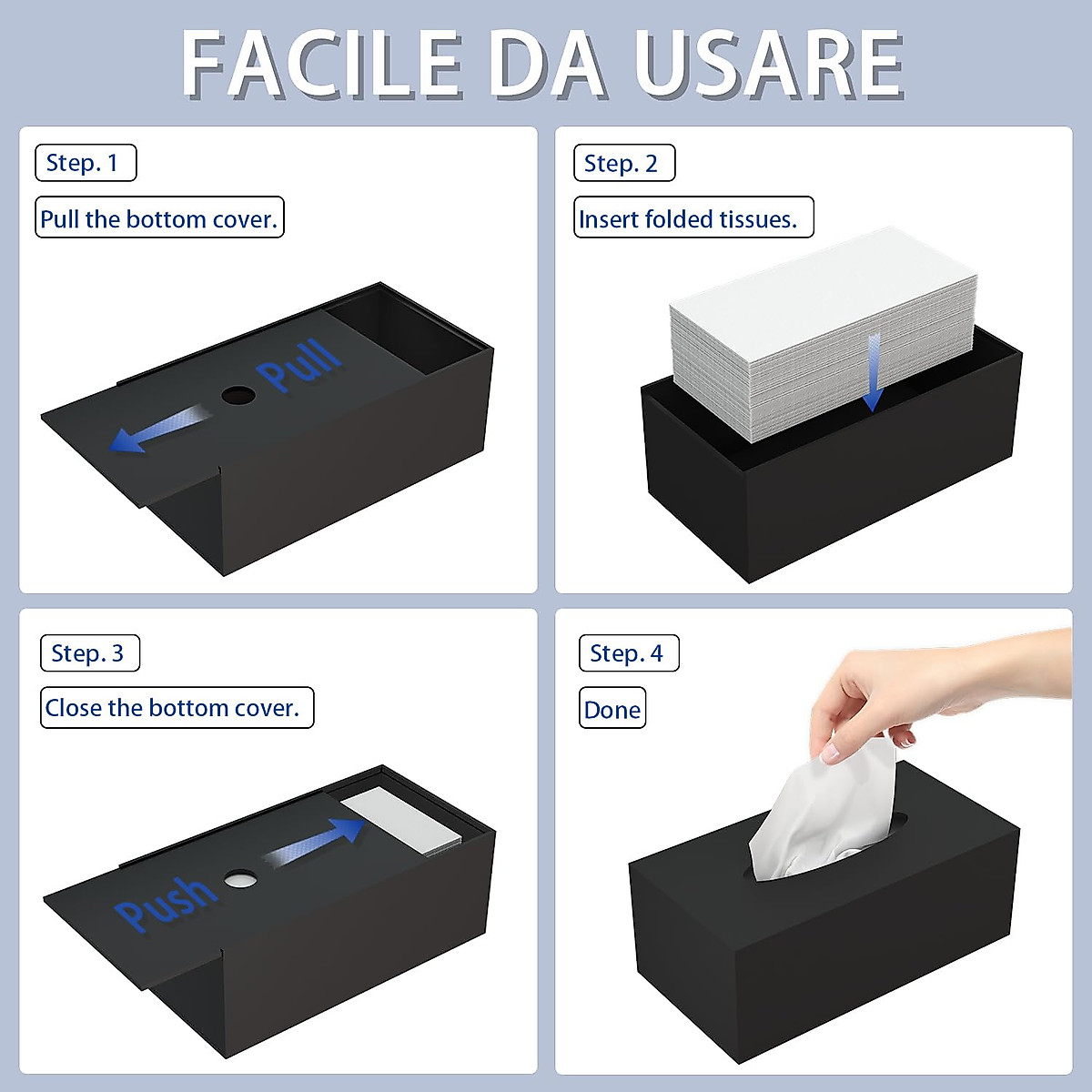 Acrylic Tissue Box Holder, PITBVO Rectangular Shiny Black Tissue Box Cover, Table Facial Napkin Dispenser for Car, Bathroom, Bedroom, Kitchen, Office, Living Room, Counter, Hotel Use