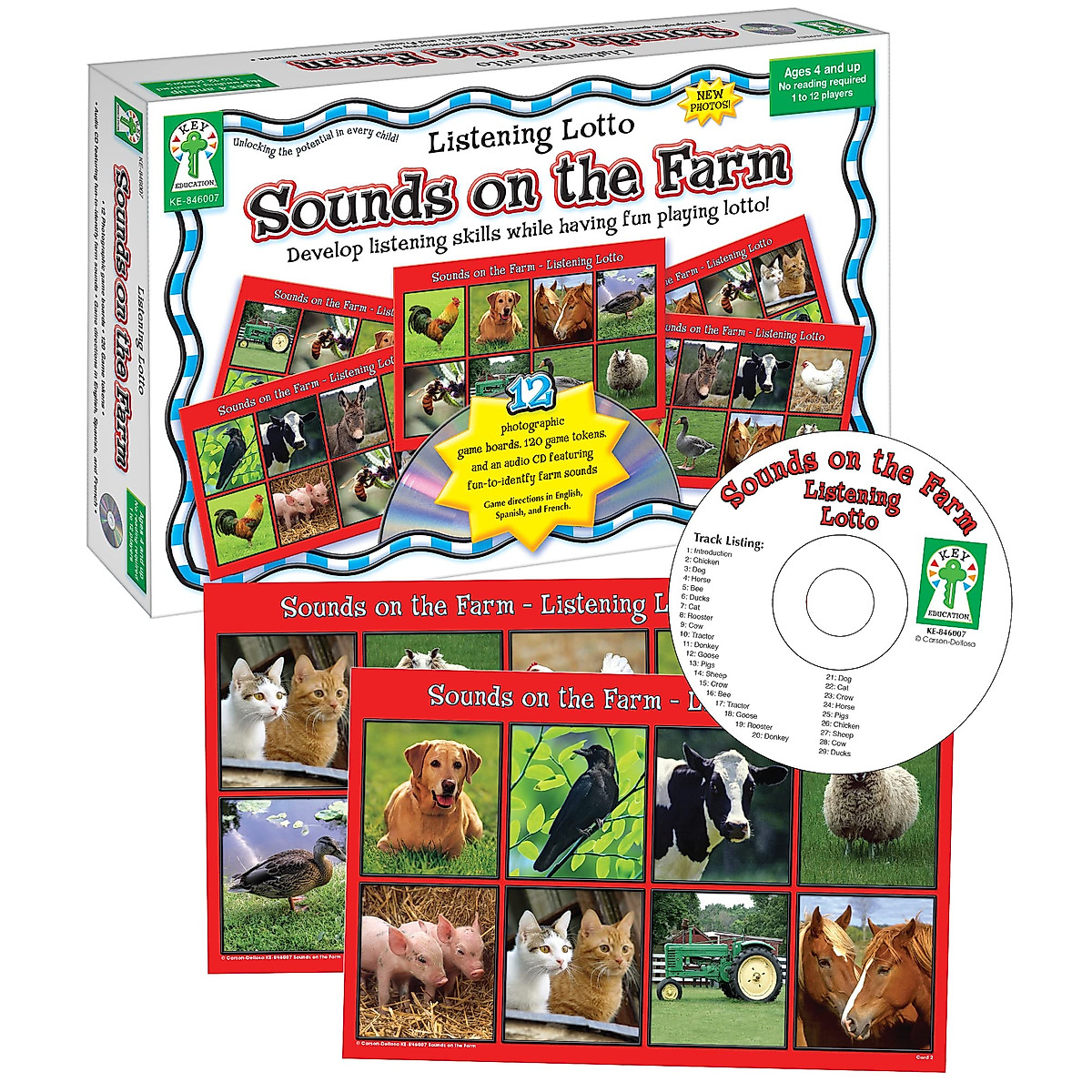 Listening Lotto Sounds on the Farm, Children's Auditory Matching Game, Fun Kid's Learning Game