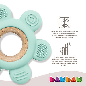 BAMBAM Baby Premium Silicone Teething Ring Toy – 100% BPA Free, Child Safety Tested, for Baby & Infant 0-6, 3-6 and 6-12 Months Teether Toys – Flora The Flower (Mossy Meadow)