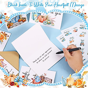 Piklodo 48 Set Fall Thanksgiving Cards with Envelopes and Stickers Watercolor Blue Thank You Cards Pumpkin Note Cards Autumn Greeting Cards Blank Cards for Birthday Wedding Bridal Shower Baby Shower