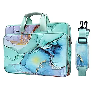 MOSISO 360 Protective Laptop Shoulder Bag Compatible with MacBook Air 15 inch M2 A2941 2023/Pro 16 2023-2019 M2 A2780 M1 A2485 A2141,15-15.6 inch Notebook, Polyester Sleeve with Belt Marble MO-MBH189