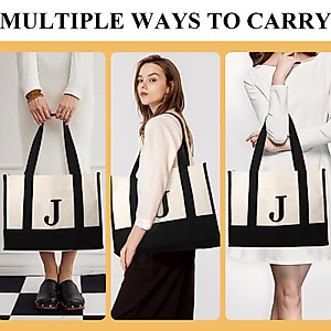 BALEINE Personalized Initial Canvas Tote Bag, ECO Friendly Multipurpose Bags for Women, Gift Bag, Beach Bag (Em)