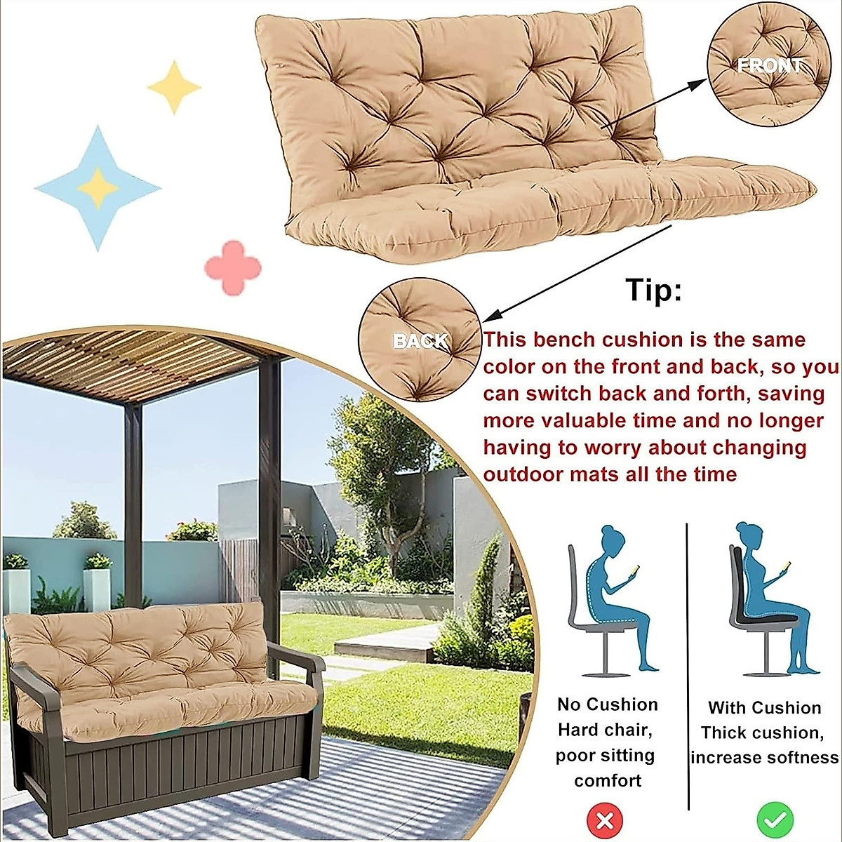 YXMKJOS Swing Cushions - Outdoor Porch & Patio Waterproof Washable 2-3 Seater Replacement Cushions