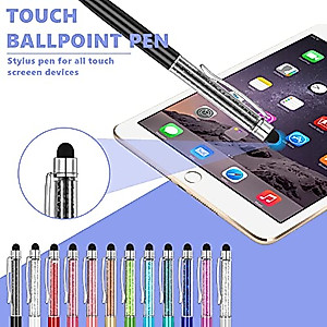MengRan Cute Pens Bling Bling 2-in-1 Slim Crystal Diamond Stylus Pens and Black Ink Ballpoint Pens (12 colors)