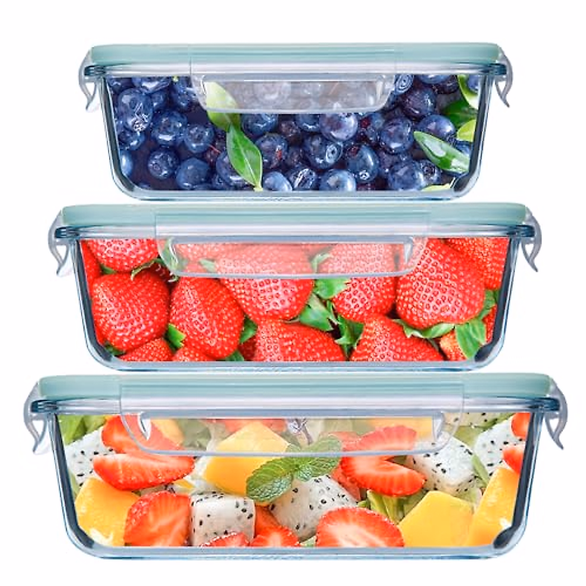 GRZJOPP 3Sets Glass Food Storage Containers with Lids Leakproof Glass Airtight Meal Prep Containers for Kitchen, Microwave, Oven, Frenzer and Dishwasher Safe,Rectangle