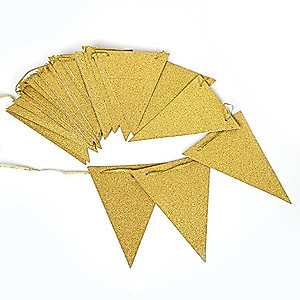 ZOOYOO 20 Feet Gold Glitter Pennant Banner, Paper Triangle Flags Bunting for Baby Birthday Party, Wedding Decor, Baby Shower, 30pcs Flags, Pack of 1(One 20 Feet or Two 10 Feet)