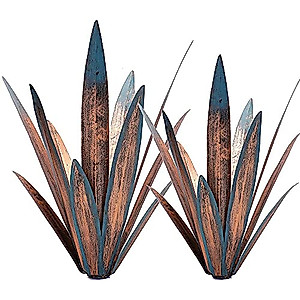 Jesokiibo 2pcs Tequila Rustic Sculpture DIY Metal Agave Plant Home Decor Rustic Hand Painted Metal Agave Garden Ornaments Outdoor Decor Figurines Home Yard Decorations Stakes Lawn Ornaments