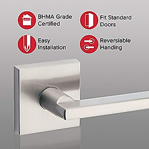 Kwikset Satin Nickel 91540-001 Halifax Door Handle Lever with Modern Contemporary Slim Square Design for Home Hallway or Closet Passage