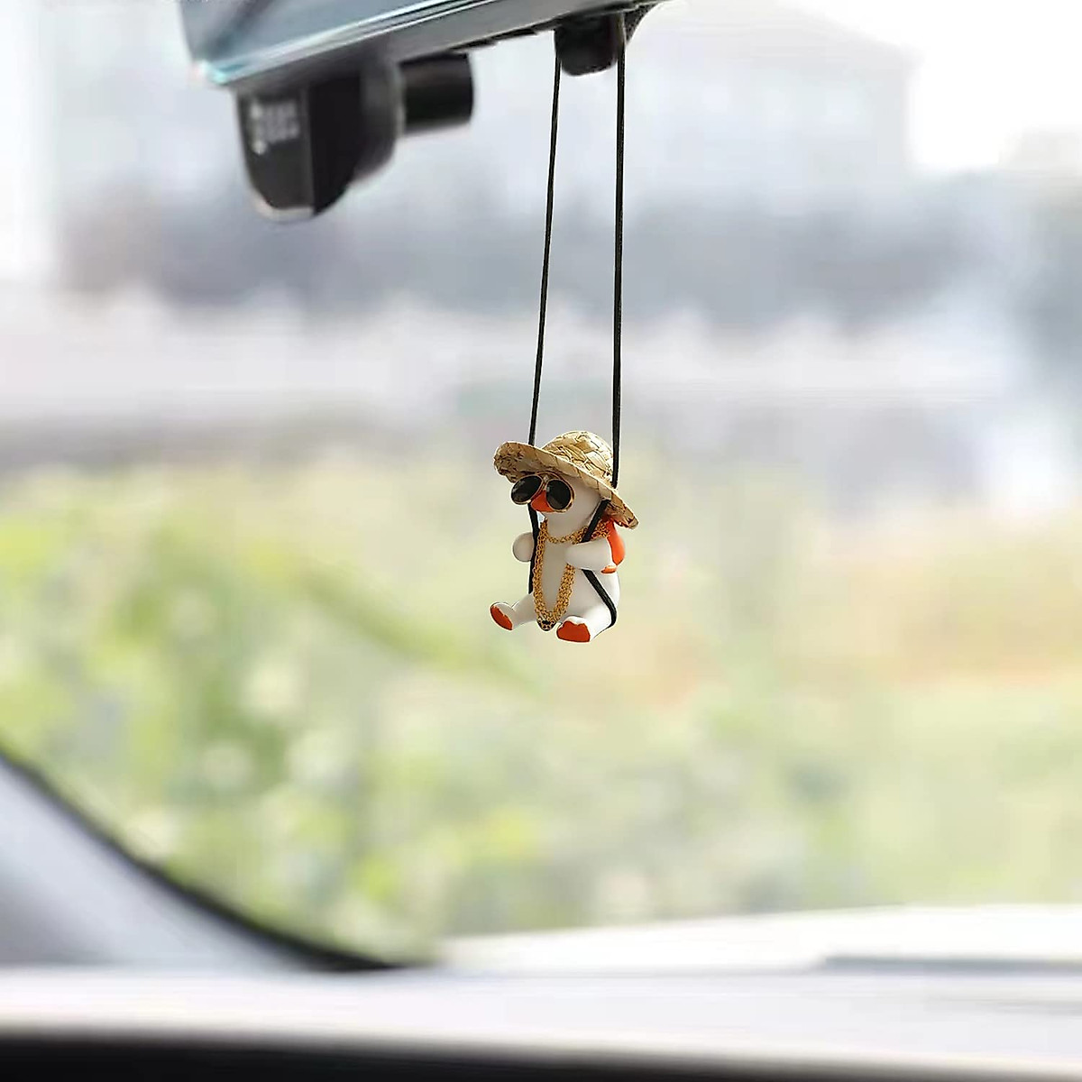 Swinging Duck Car Hanging Ornament, Cute Car Hanging Accessories for Rear View Mirror, Car Pendant Sunglasses Duck Hanging Swing