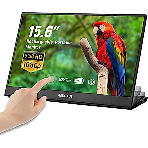 Geekplus Touch Monitor Portable Touchscreen Slim Mini Monitor with Battery Kickstand Speakers Laptop Monitor, External Monitor 15.6 Inch Computer Display 1080P Screen HDMI USB C Gaming Travel Monitor