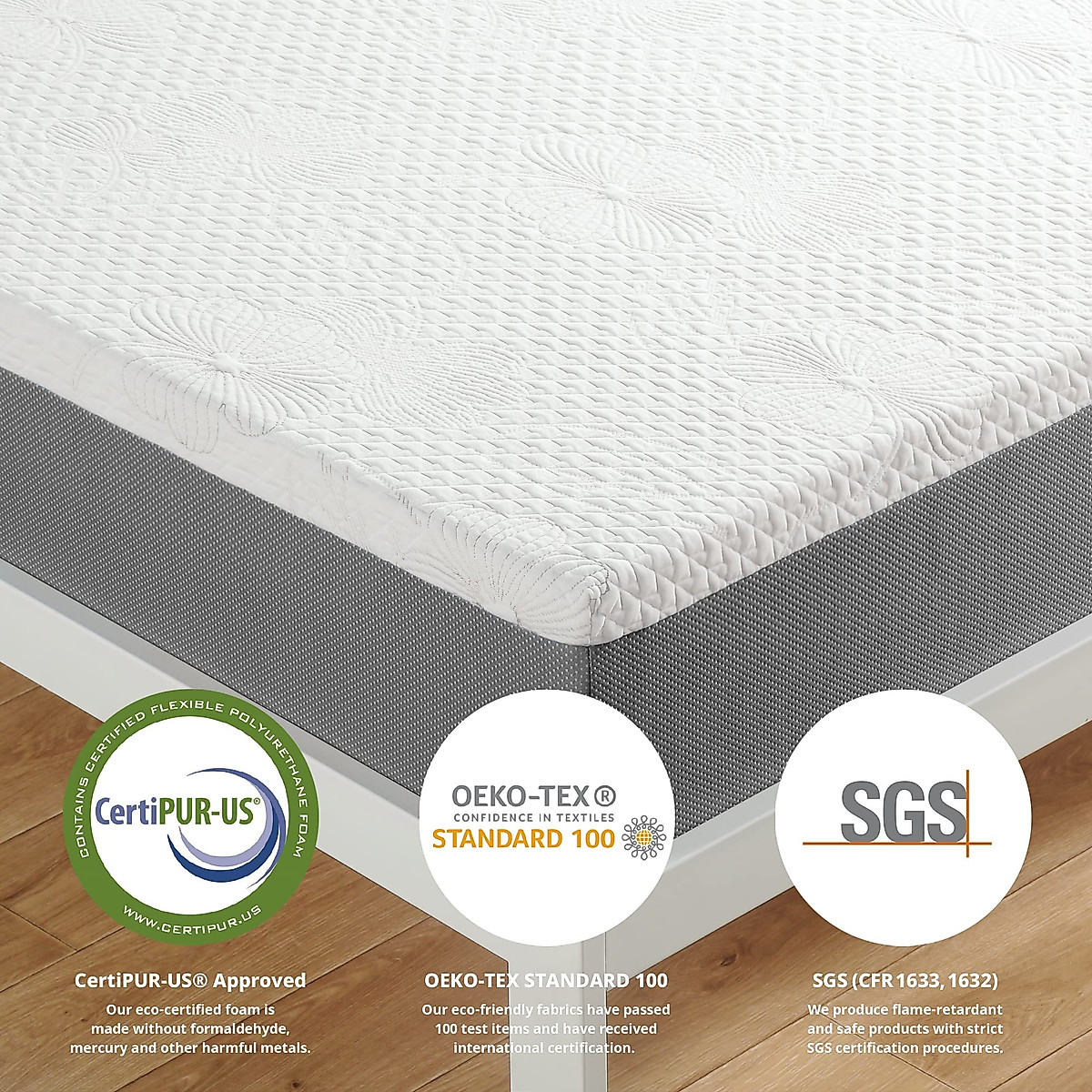 Olee Sleep 9 Inch Ventilated Gel Infused Memory Foam Mattress, CertiPUR-US® Certified, Gray, King