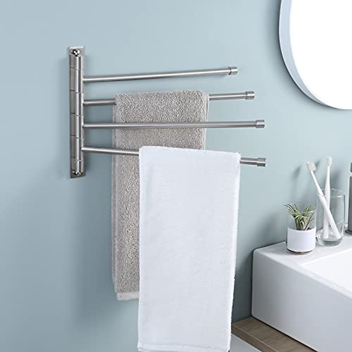 KES Bathroom Towel Bar 13.8 Inch Swing Arm Wall Mount Swing Out 4-Arm Towel Holder, SUS304 Stainless Steel Brushed Finish, A2102S4-2