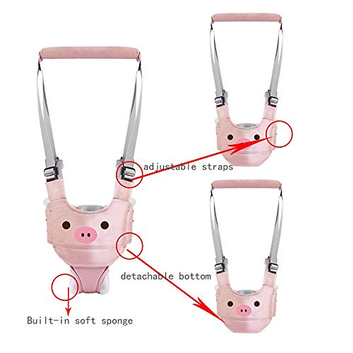 Baby Walking Harness - Handheld Kids Walker Helper - Toddler Infant Walker Harness Assistant Belt - Help Baby Walk - Child Learning Walk Support Assist Trainer Tool (Pink Pig)