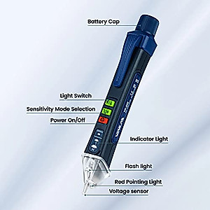 VENLAB Voltage Tester, Non Contact Voltage Detector, Circuit Tester Dual Range Voltage Sniffer 12V-1000V/48V-1000V, Live Wire Tester with Alarm and Flashlight, Electrical Tester with LCD Display