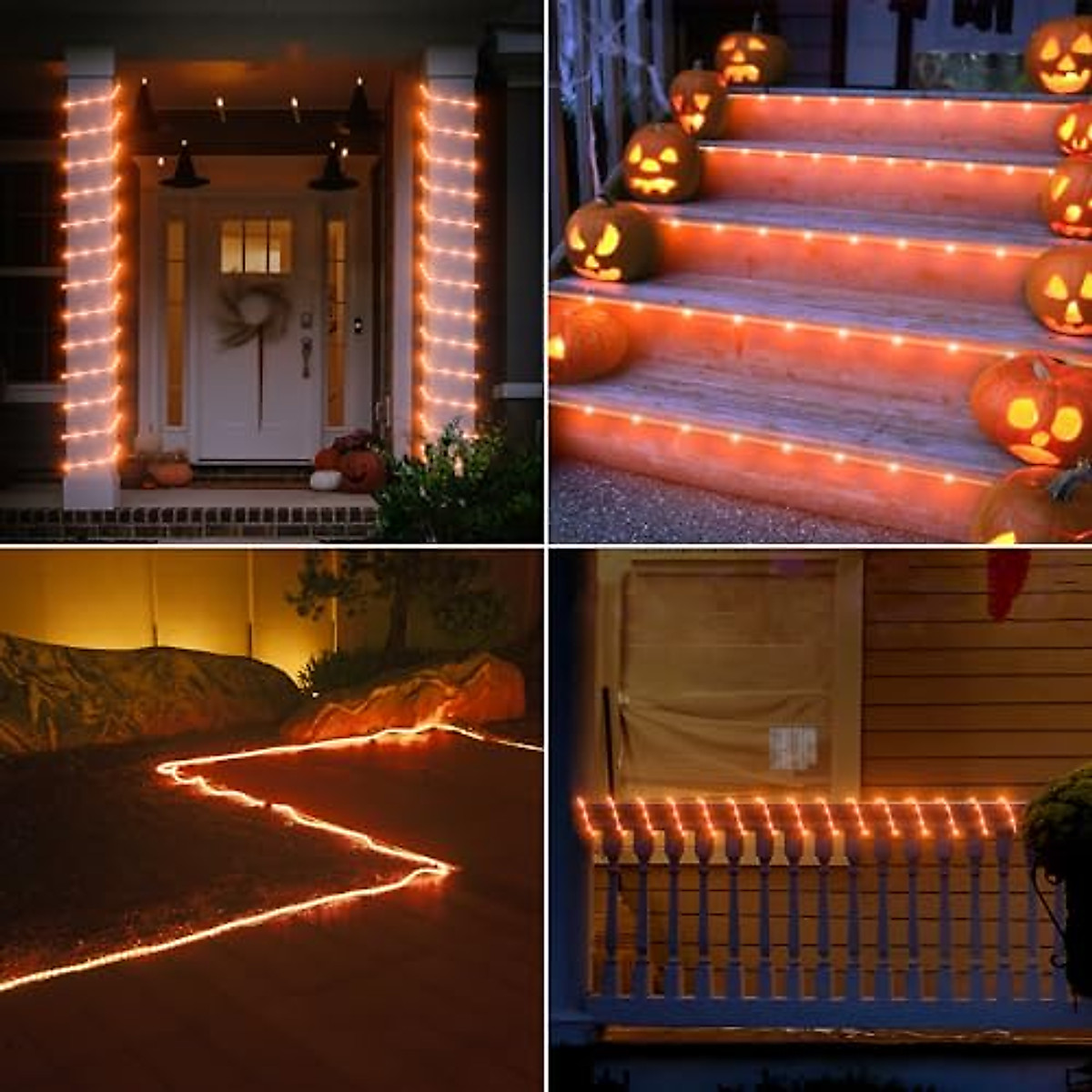 ICRGB Solar Halloween Lights, 66FT 200 LED Outdoor Rope Lights, IP67 Waterproof, 8 Modes Christmas String Lights for Outside, Tree Pathway Autumn Decorative