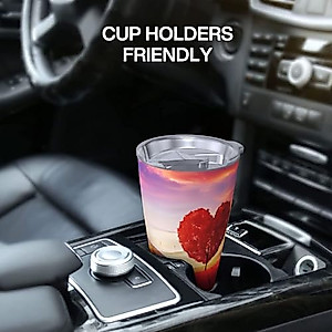 EKPRAVDKTF Heart Shaped Flower 20oz Insulated Stainless Steel Tumbler With Lids And Straws, Double Wall Vacuum Travel Coffee Mug, Thermal Cup For Cold & Hot Drinks, Reusable Metal Straw & Brush